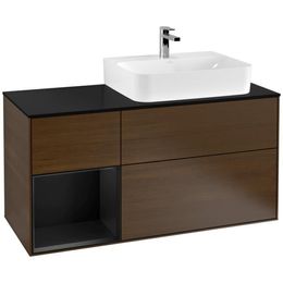 Villeroy & Boch Villeroy und Boch Finion Waschtischunterschrank G142PDGN 120cm, Abdeckplatte black matt, Emotion, Regal links Black matt lacquer, Walnut veneer