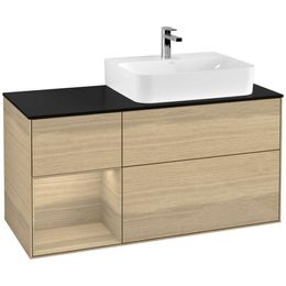 Villeroy & Boch Villeroy und Boch Finion Waschtischunterschrank G142PCPC 120cm, Abdeckplatte black matt, Emotion, Regal links Oak Veneer, Oak Veneer