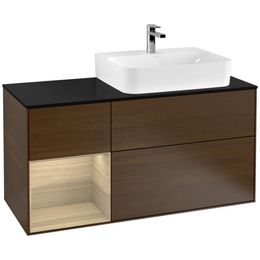 Villeroy & Boch Villeroy und Boch Finion Waschtischunterschrank G142PCGN 120cm, Abdeckplatte black matt, Emotion, Regal links Oak Veneer, Walnut veneer
