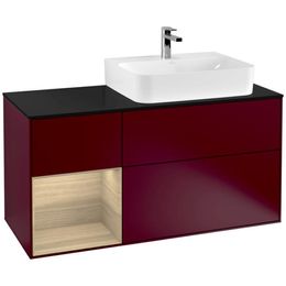 Villeroy & Boch Villeroy und Boch Finion Waschtischunterschrank G142PCHB 120cm, Abdeckplatte black matt, Emotion, Regal links Oak Veneer, Peony Matt