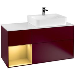 Villeroy & Boch Villeroy und Boch Finion Waschtischunterschrank F141HFHB 120cm, Abdeckplatte glass white Matt, Regal links Gold matt, Peony Matt
