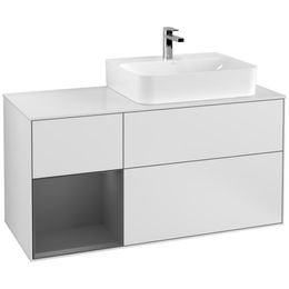 Villeroy & Boch Villeroy und Boch Finion Waschtischunterschrank F141GKMT 120cm, Abdeckplatte glass white Matt, Regal links Anthracite matt, White matt lacquer