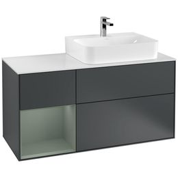 Villeroy & Boch Villeroy und Boch Finion Waschtischunterschrank F141GMHG 120cm, Abdeckplatte glass white Matt, Regal links Olive Matt Lacquer, Midnight Blue Matt Lacquer