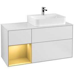 Villeroy & Boch Villeroy und Boch Finion Waschtischunterschrank F141HFMT 120cm, Abdeckplatte glass white Matt, Regal links Gold matt, White matt lacquer
