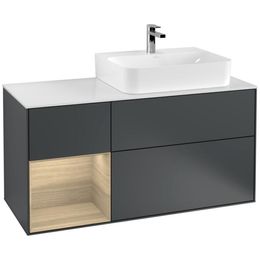 Villeroy & Boch Villeroy und Boch Finion Waschtischunterschrank F141PCHG 120cm, Abdeckplatte glass white Matt, Regal links Oak Veneer, Midnight Blue Matt Lacquer