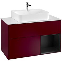 Villeroy & Boch Villeroy und Boch Finion Waschtischunterschrank G121PDHB 100cm, Abdeckplatte white matt, Emotion, Regal rechts Black matt lacquer, Peony Matt