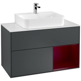 Villeroy & Boch Villeroy und Boch Finion Waschtischunterschrank G121HBHG 100cm, Abdeckplatte white matt, Emotion, Regal rechts Peony, Midnight Blue Matt Lacquer