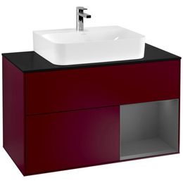 Villeroy & Boch Villeroy und Boch Finion Waschtischunterschrank G122GKHB 100cm, Abdeckplatte black matt, Emotion, Regal rechts Anthracite matt, Peony Matt