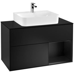 Villeroy & Boch Villeroy und Boch Finion Waschtischunterschrank G122PDPD 100cm, Abdeckplatte black matt, Emotion, Regal rechts Black matt lacquer, Black matt lacquer