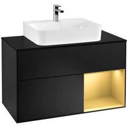 Villeroy & Boch Villeroy und Boch Finion Waschtischunterschrank G122HFPD 100cm, Abdeckplatte black matt, Emotion, Regal rechts Gold matt, Black matt lacquer