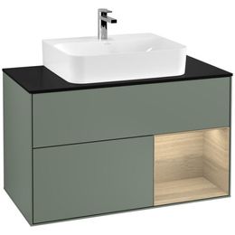 Villeroy & Boch Villeroy und Boch Finion Waschtischunterschrank G122PCGM 100cm, Abdeckplatte black matt, Emotion, Regal rechts Oak Veneer, Olive Matt Lacquer