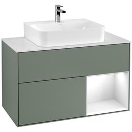 Villeroy & Boch Villeroy und Boch Finion Waschtischunterschrank F121GFGM 100cm, Abdeckplatte wei&szlig; matt, Regal rechts Glossy white lacquer, Olive Matt Lacquer