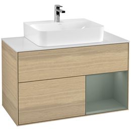 Villeroy & Boch Villeroy und Boch Finion Waschtischunterschrank F121GMPC 100cm, Abdeckplatte wei&szlig; matt, Regal rechts Olive Matt Lacquer, Oak Veneer