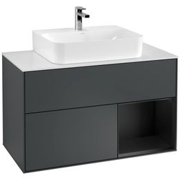 Villeroy & Boch Villeroy und Boch Finion Waschtischunterschrank F121PDHG 100cm, Abdeckplatte wei&szlig; matt, Regal rechts Black matt lacquer, Midnight Blue Matt Lacquer