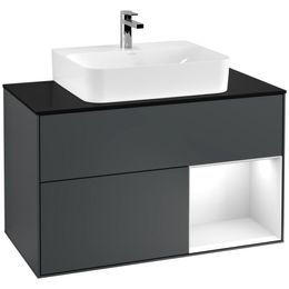 Villeroy & Boch Villeroy und Boch Finion Waschtischunterschrank F122GFHG 100cm, Abdeckplatte black matt, Regal rechts Glossy white lacquer, Midnight Blue Matt Lacquer