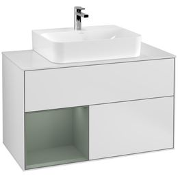 Villeroy & Boch Villeroy und Boch Finion Waschtischunterschrank G111GMMT 100cm, Abdeckplatte white matt, Emotion, Regal links Olive Matt Lacquer, White matt lacquer