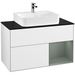 Villeroy & Boch Villeroy und Boch Finion Waschtischunterschrank F122GMGF 100cm, Abdeckplatte black matt, Regal rechts Olive Matt Lacquer, Glossy white lacquer