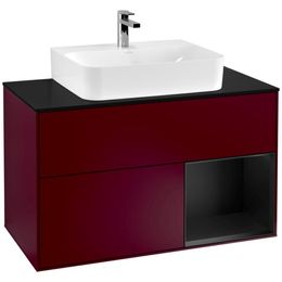 Villeroy & Boch Villeroy und Boch Finion Waschtischunterschrank F122PDHB 100cm, Abdeckplatte black matt, Regal rechts Black matt lacquer, Peony Matt