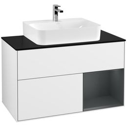 Villeroy & Boch Villeroy und Boch Finion Waschtischunterschrank F122HGGF 100cm, Abdeckplatte black matt, Regal rechts Midnight Blue Matt Lacquer, Glossy white lacquer