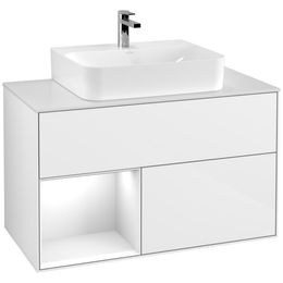 Villeroy & Boch Villeroy und Boch Finion Waschtischunterschrank G111GFGF 100cm, Abdeckplatte white matt, Emotion, Regal links Glossy white lacquer, Glossy white lacquer