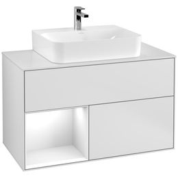 Villeroy & Boch Villeroy und Boch Finion Waschtischunterschrank G111GFMT 100cm, Abdeckplatte white matt, Emotion, Regal links Glossy white lacquer, White matt lacquer