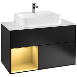 Villeroy & Boch Villeroy und Boch Finion Waschtischunterschrank G111HFPD 100cm, Abdeckplatte white matt, Emotion, Regal links Gold matt, Black matt lacquer
