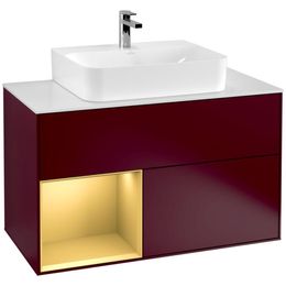 Villeroy & Boch Villeroy und Boch Finion Waschtischunterschrank G111HFHB 100cm, Abdeckplatte white matt, Emotion, Regal links Gold matt, Peony Matt
