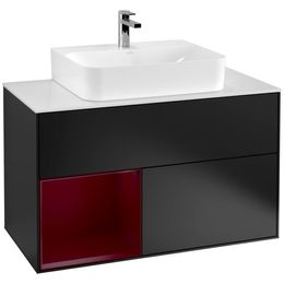 Villeroy & Boch Villeroy und Boch Finion Waschtischunterschrank G111HBPD 100cm, Abdeckplatte white matt, Emotion, Regal links Peony, Black matt lacquer