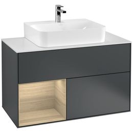 Villeroy & Boch Villeroy und Boch Finion Waschtischunterschrank G111PCHG 100cm, Abdeckplatte white matt, Emotion, Regal links Oak Veneer, Midnight Blue Matt Lacquer