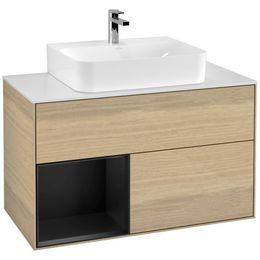 Villeroy & Boch Villeroy und Boch Finion Waschtischunterschrank G111PDPC 100cm, Abdeckplatte white matt, Emotion, Regal links Black matt lacquer, Oak Veneer
