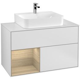 Villeroy & Boch Villeroy und Boch Finion Waschtischunterschrank G111PCMT 100cm, Abdeckplatte white matt, Emotion, Regal links Oak Veneer, White matt lacquer