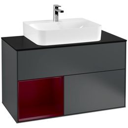 Villeroy & Boch Villeroy und Boch Finion Waschtischunterschrank G112HBHG 100cm, Abdeckplatte black matt, Emotion, Regal links Peony, Midnight Blue Matt Lacquer