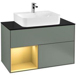 Villeroy & Boch Villeroy und Boch Finion Waschtischunterschrank G112HFGM 100cm, Abdeckplatte black matt, Emotion, Regal links Gold matt, Olive Matt Lacquer