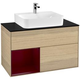 Villeroy & Boch Villeroy und Boch Finion Waschtischunterschrank G112HBPC 100cm, Abdeckplatte black matt, Emotion, Regal links Peony, Oak Veneer