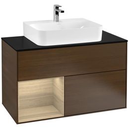 Villeroy & Boch Villeroy und Boch Finion Waschtischunterschrank G112PCGN 100cm, Abdeckplatte black matt, Emotion, Regal links Oak Veneer, Walnut veneer