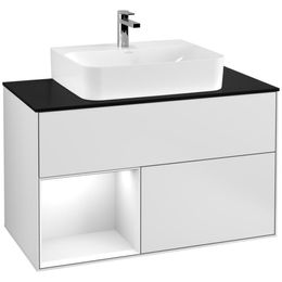 Villeroy & Boch Villeroy und Boch Finion Waschtischunterschrank F112GFMT 100cm, Abdeckplatte white matt, Regal links Glossy white lacquer, White matt lacquer