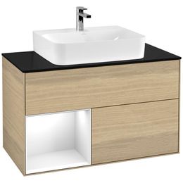 Villeroy & Boch Villeroy und Boch Finion Waschtischunterschrank F112GFPC 100cm, Abdeckplatte white matt, Regal links Glossy white lacquer, Oak Veneer