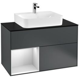 Villeroy & Boch Villeroy und Boch Finion Waschtischunterschrank F112MTHG 100cm, Abdeckplatte white matt, Regal links White matt lacquer, Midnight Blue Matt Lacquer