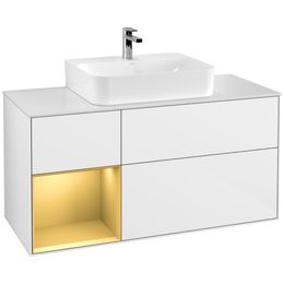Villeroy & Boch Villeroy und Boch Finion Waschtischunterschrank G161HFGF 120cm, Abdeckplatte white matt, Emotion, Regal links Gold matt, Glossy white lacquer