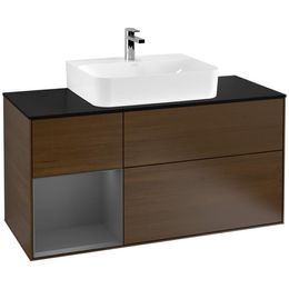 Villeroy & Boch Villeroy und Boch Finion Waschtischunterschrank G162GKGN 120cm, Abdeckplatte black matt, Emotion, Regal links Anthracite matt, Walnut veneer