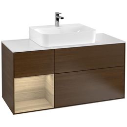 Villeroy & Boch Villeroy und Boch Finion Waschtischunterschrank G161PCGN 120cm, Abdeckplatte white matt, Emotion, Regal links Oak Veneer, Walnut veneer