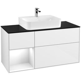 Villeroy & Boch Villeroy und Boch Finion Waschtischunterschrank G162GFGF 120cm, Abdeckplatte black matt, Emotion, Regal links Glossy white lacquer, Glossy white lacquer