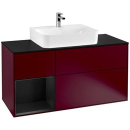 Villeroy & Boch Villeroy und Boch Finion Waschtischunterschrank G162PDHB 120cm, Abdeckplatte black matt, Emotion, Regal links Black matt lacquer, Peony Matt
