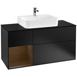 Villeroy & Boch Villeroy und Boch Finion Waschtischunterschrank G162GNPD 120cm, Abdeckplatte black matt, Emotion, Regal links Walnut veneer, Black matt lacquer