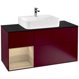 Villeroy & Boch Villeroy und Boch Finion Waschtischunterschrank F162PCHB 120cm, Abdeckplatte black matt, Regal links Oak Veneer, Peony Matt