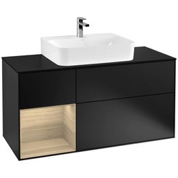 Villeroy & Boch Villeroy und Boch Finion Waschtischunterschrank F162PCPD 120cm, Abdeckplatte black matt, Regal links Oak Veneer, Black matt lacquer