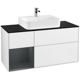 Villeroy & Boch Villeroy und Boch Finion Waschtischunterschrank F162HGGF 120cm, Abdeckplatte black matt, Regal links Midnight Blue Matt Lacquer, Glossy white lacquer