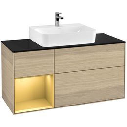 Villeroy & Boch Villeroy und Boch Finion Waschtischunterschrank F162HFPC 120cm, Abdeckplatte black matt, Regal links Gold matt, Oak Veneer