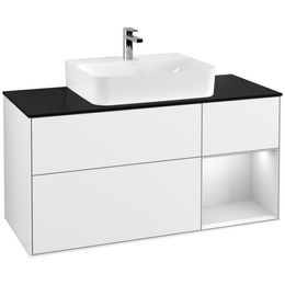 Villeroy & Boch Villeroy und Boch Finion Waschtischunterschrank F172MTGF 120cm, Abdeckplatte black matt, Regal rechts White matt lacquer, Glossy white lacquer
