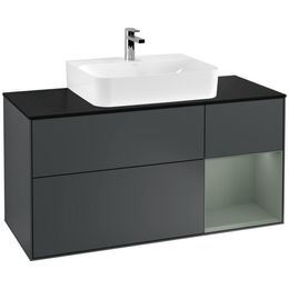 Villeroy & Boch Villeroy und Boch Finion Waschtischunterschrank F172GMHG 120cm, Abdeckplatte black matt, Regal rechts Olive Matt Lacquer, Midnight Blue Matt Lacquer